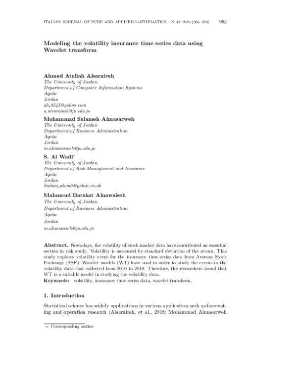 (PDF) Modeling the volatility insurance time series data using Wavelet transform