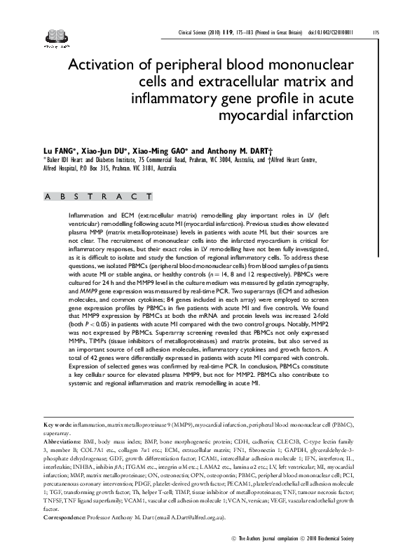(PDF) Activation of peripheral blood mononuclear cells and extracellular matrix and inflammatory ...