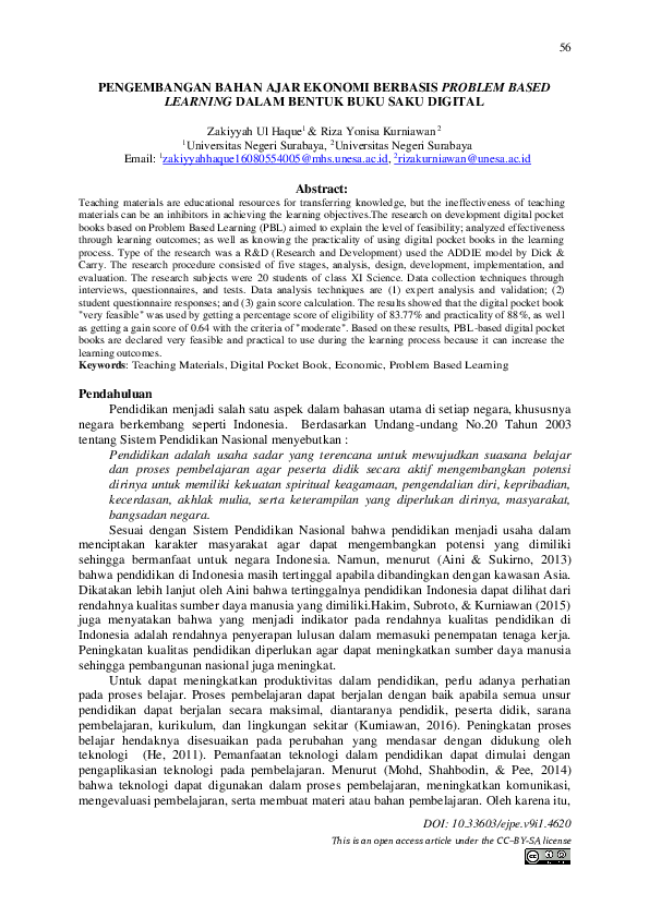 (PDF) Pengembangan Bahan Ajar Ekonomi Berbasis Problem Based Learning Dalam Bentuk Buku Saku Digital