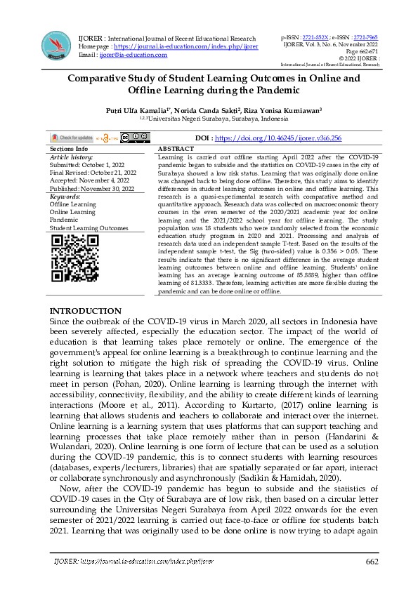 (PDF) Comparative Study of Student Learning Outcomes in Online and ...