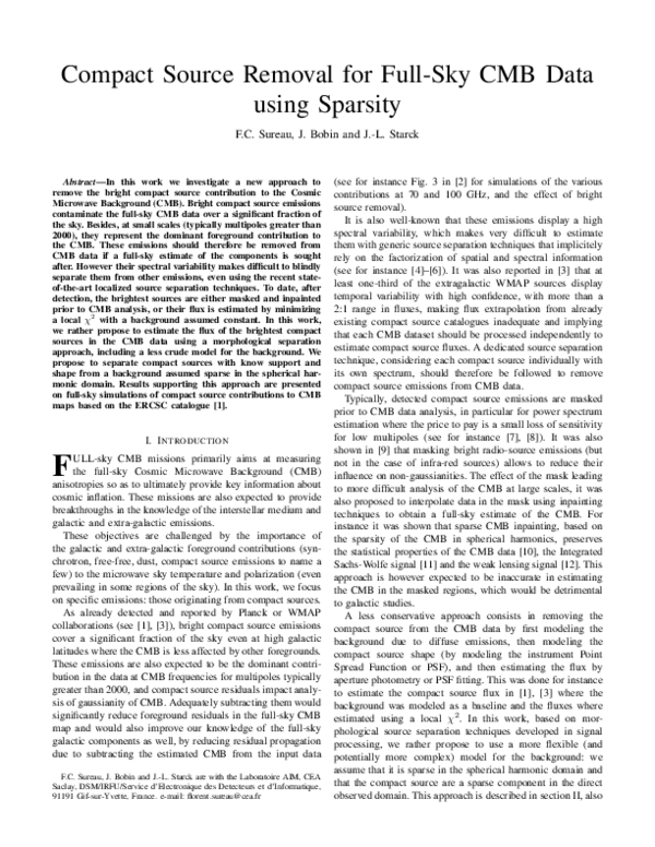 (PDF) Compact Source Removal for Full-Sky CMB Data using Sparsity