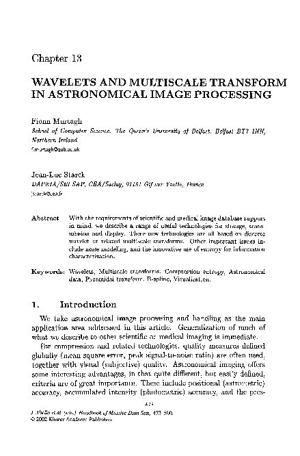 (PDF) Wavelets and Multiscale Transform in Astronomical Image Processing