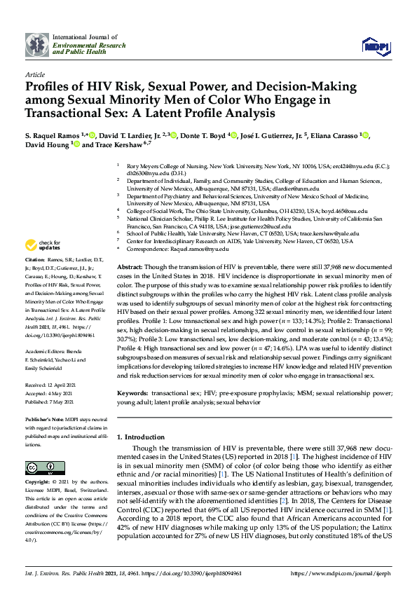 (PDF) Profiles of HIV Risk, Sexual Power, and Decision-Making among ...