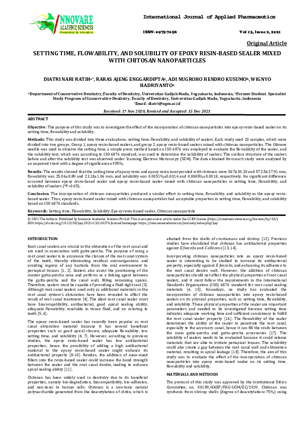 (PDF) SETTING TIME, FLOWABILITY, AND SOLUBILITY OF EPOXY RESIN-BASED ...