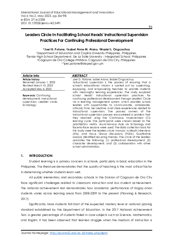 (PDF) Leaders Circle In Facilitating School Heads' Instructional ...