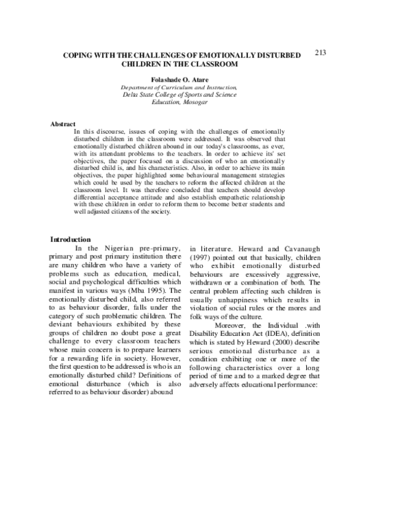 (PDF) Coping with the Challenges of Emotionally Disturbed Children in ...