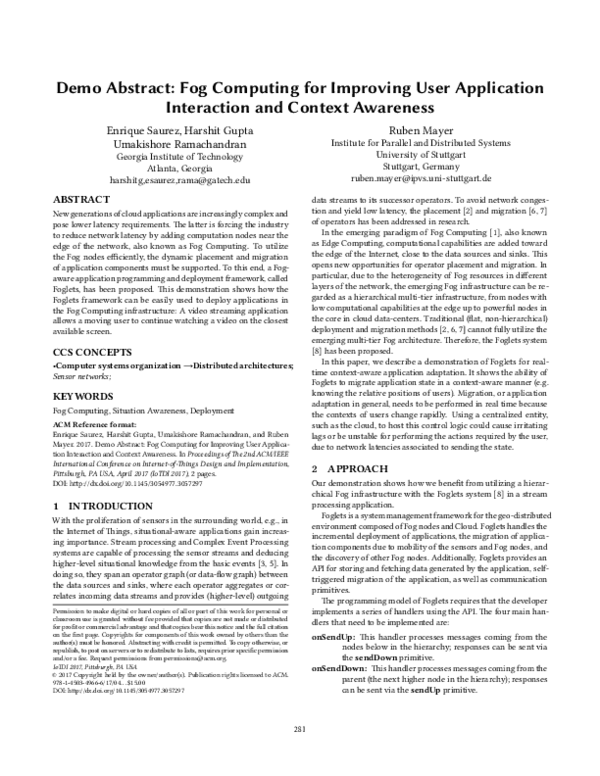 Pdf Fog Computing For Improving User Application Interaction And