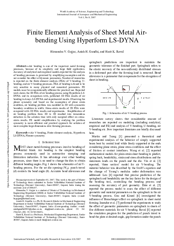 Pdf Finite Element Analysis Of Sheet Metal Airbending Using Hyperform