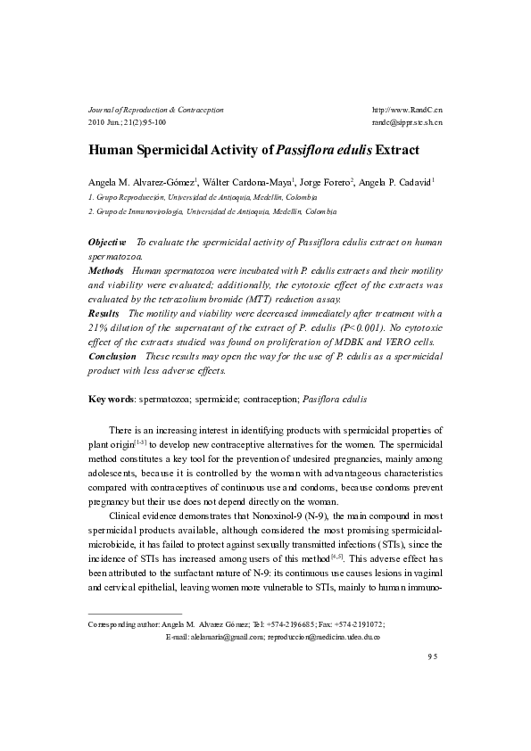 (PDF) Human Spermicidal Activity of Passiflora edulis Extract