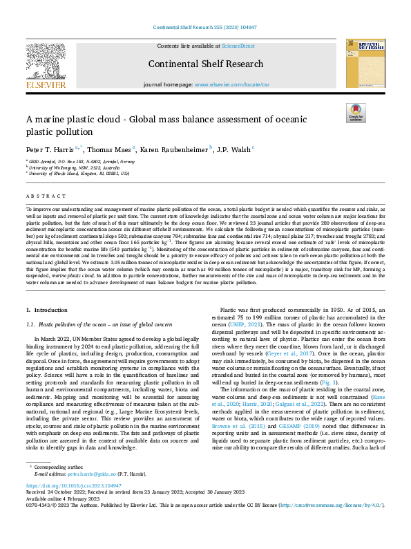(PDF) A marine plastic cloud - Global mass balance assessment of ...