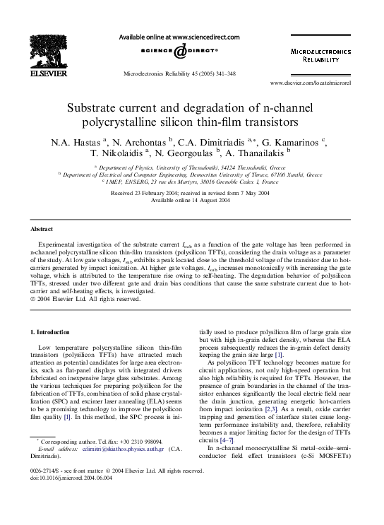 (PDF) Substrate current and degradation of n-channel polycrystalline silicon thin-film transistors