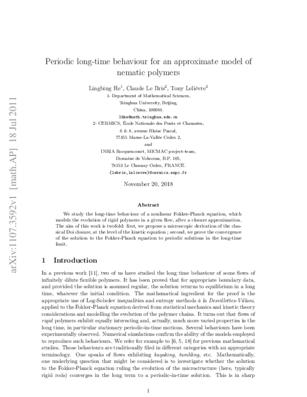 (PDF) Periodic long-time behaviour for an approximate model of nematic polymers