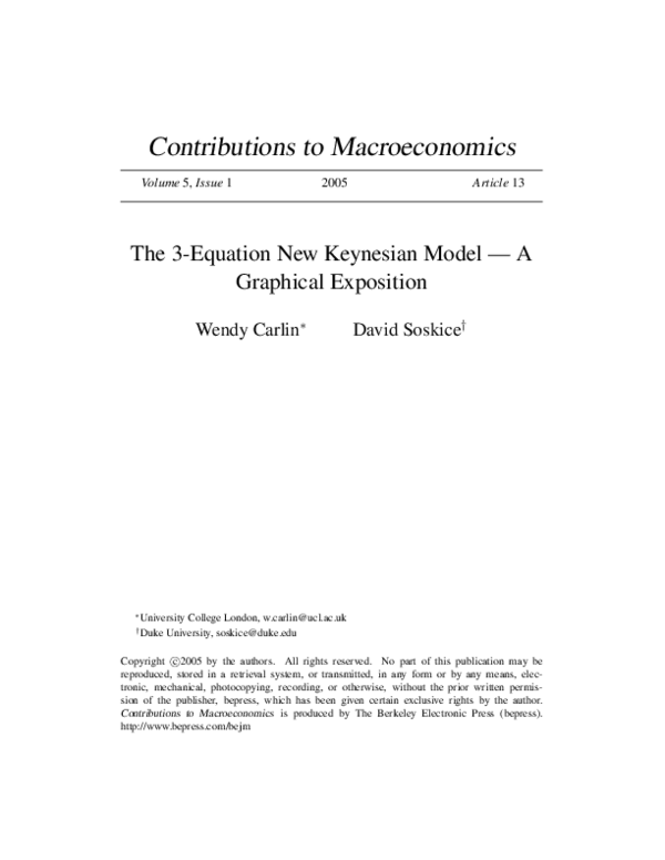 (PDF) The 3-Equation New Keynesian Model --- A Graphical Exposition