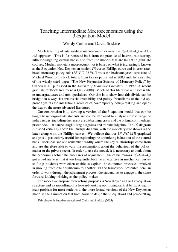 (PDF) Teaching Intermediate Macroeconomics using the 3-Equation Model