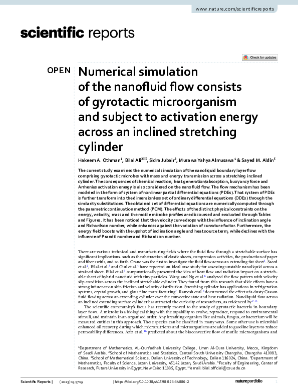 (PDF) Numerical simulation of the nanofluid flow consists of gyrotactic microorganism and ...