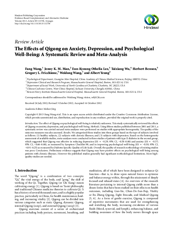 (PDF) The Effects of Qigong on Anxiety, Depression, and Psychological Well-Being: A Systematic ...