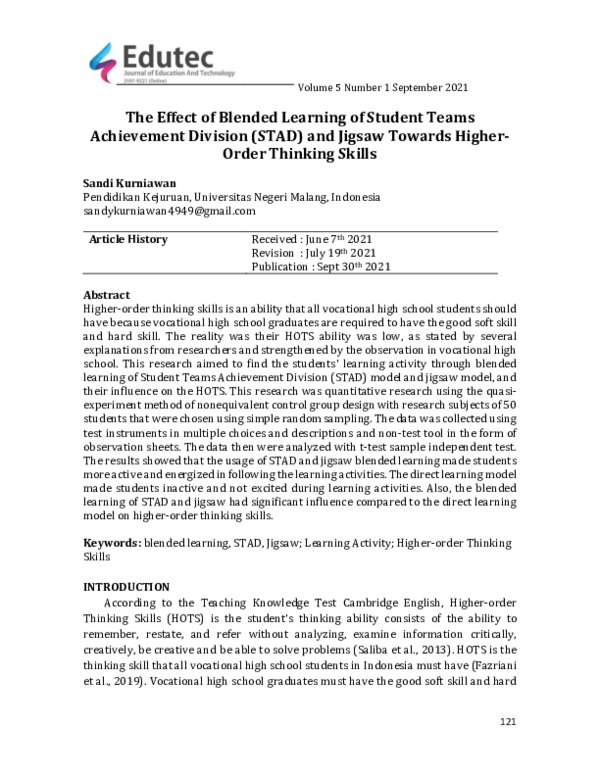 (PDF) The Effect of Blended Learning of Student Teams Achievement ...