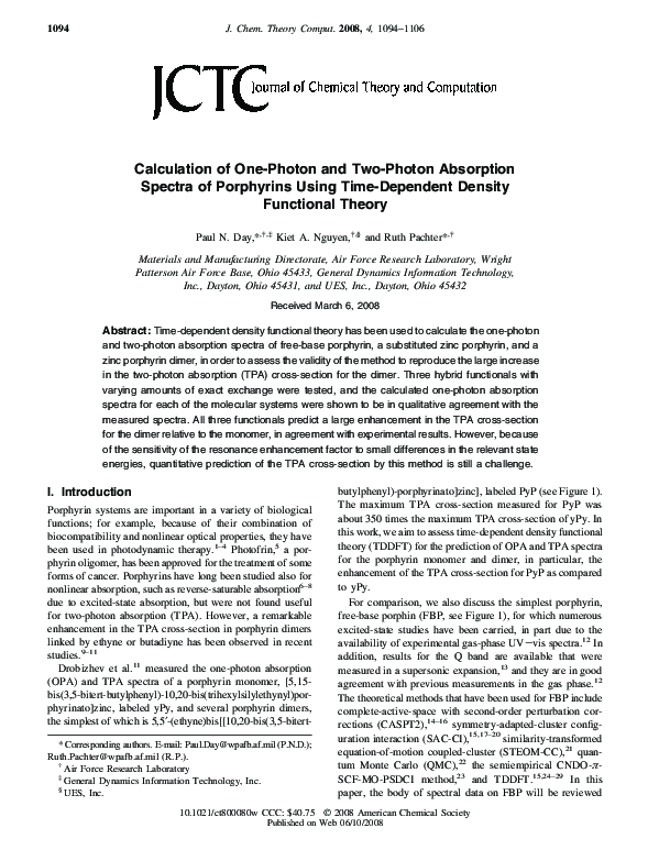(PDF) Calculation of One-Photon and Two-Photon Absorption Spectra of Porphyrins Using Time ...