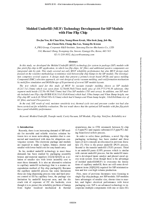 (PDF) Molded Underfill (MUF) Technology Development for SiP Module with ...