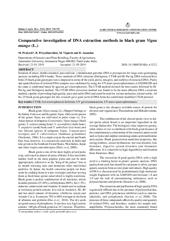 (PDF) Comparative investigation of DNA extraction methods in black gram (Vigna mungo (L ...