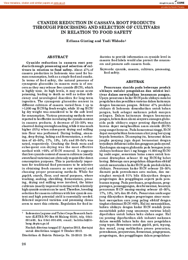 (PDF) Cyanide Reduction in Cassava Root Products Through Processing and Selection of Cultivars ...