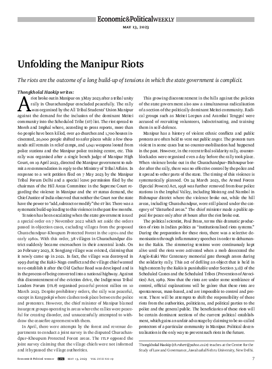 (PDF) Unfolding the Manipur Riots
