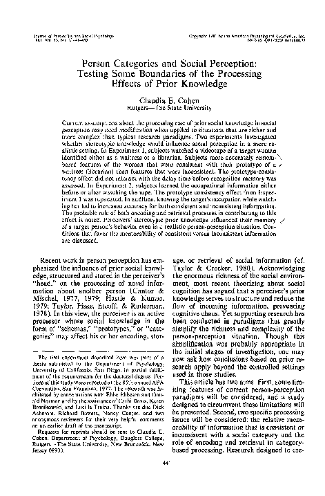 (PDF) Person categories and social perception: Testing some boundaries ...