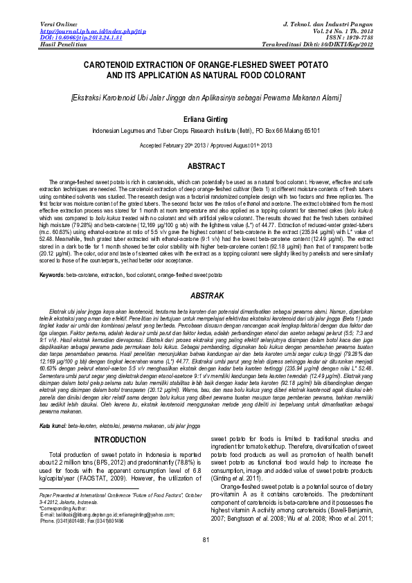 (PDF) Carotenoid Extraction of Orange-Fleshed Sweet Potato and Its ...