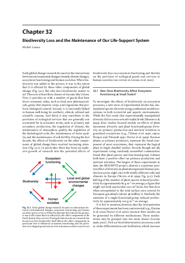 (PDF) Biodiversity Loss and the Maintenance of Our Life-Support System