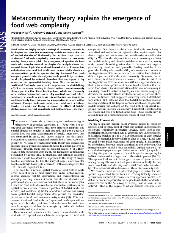 (PDF) Metacommunity theory explains the emergence of food web complexity