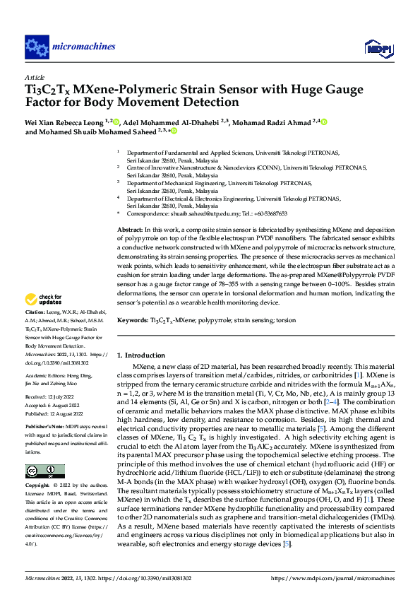 (PDF) Ti3C2Tx MXene-Polymeric Strain Sensor with Huge Gauge Factor for ...