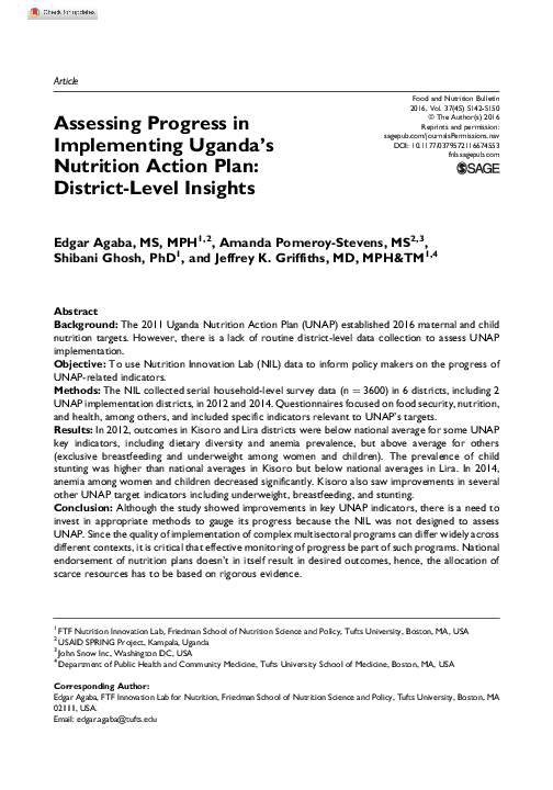 (PDF) Assessing Progress in Implementing Uganda’s Nutrition Action Plan