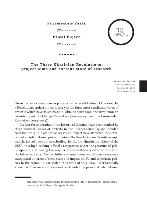 (PDF) 3R: The Three Ukrainian Revolutions: project aims and current ...