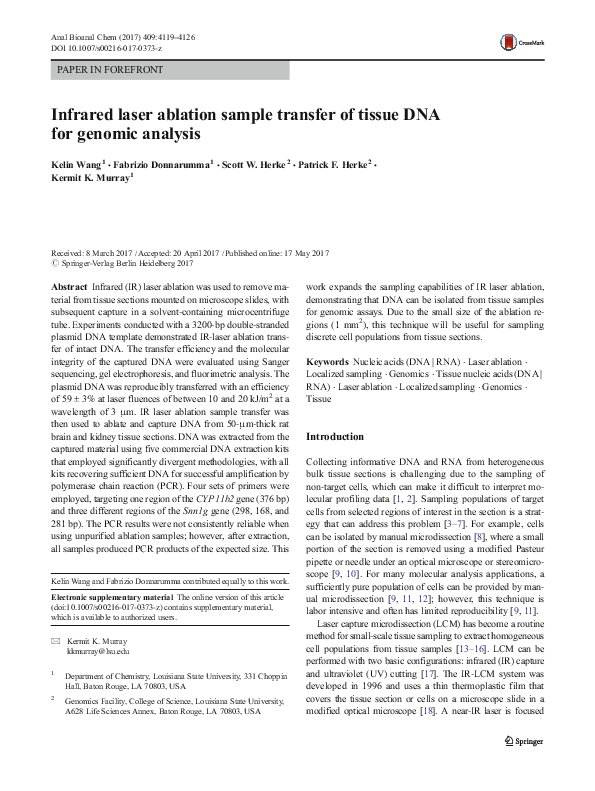 (PDF) Infrared laser ablation sample transfer of tissue DNA for genomic ...