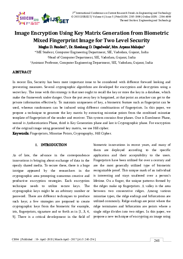 Pdf Image Encryption Using Key Matrix Generation From Biometric Mixed