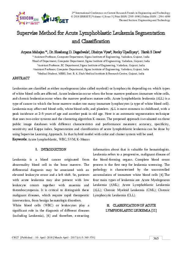 (PDF) Supervise Method for Acute Lymphoblastic Leukemia Segmentation ...