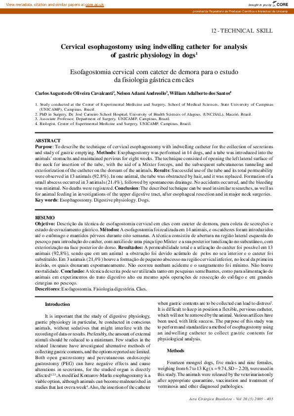 (PDF) Esofagostomia cervical com cateter de demora para o estudo da ...
