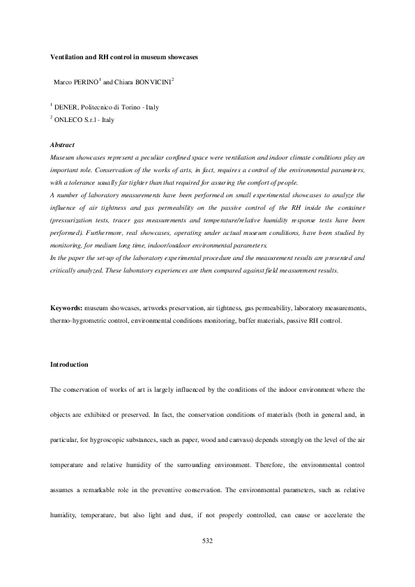 (PDF) Ventilation and RH control in museum showcases
