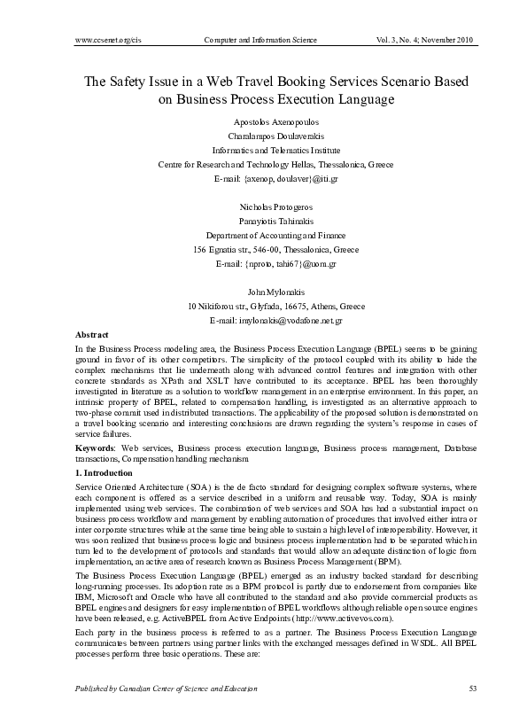 (PDF) The Safety Issue in a Web Travel Booking Services Scenario Based on Business Process ...