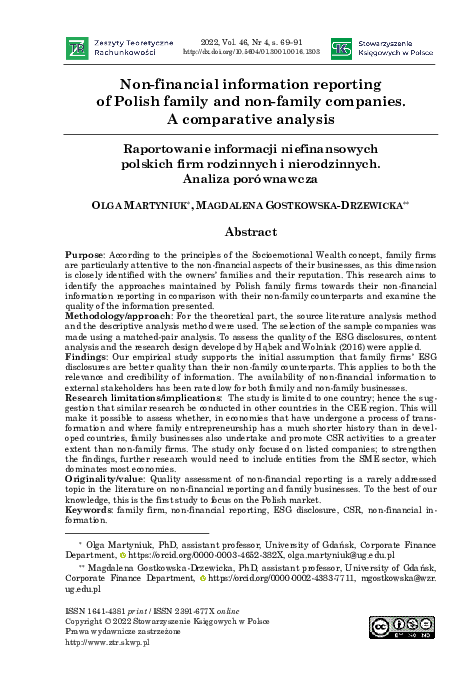 (PDF) Non-financial information reporting of Polish family and non ...