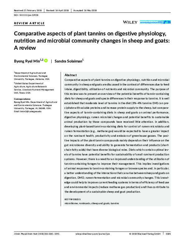 (PDF) Comparative aspects of plant tannins on digestive physiology ...