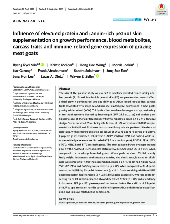 (PDF) Influence of elevated protein and tannin‐rich peanut skin ...