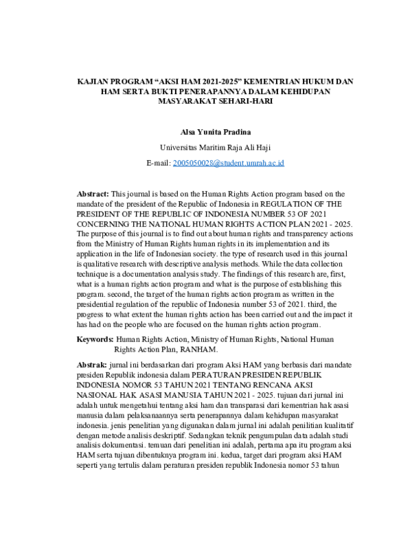 (DOC) KAJIAN PROGRAM "AKSI HAM 2021-2025" KEMENTRIAN HUKUM DAN HAM ...