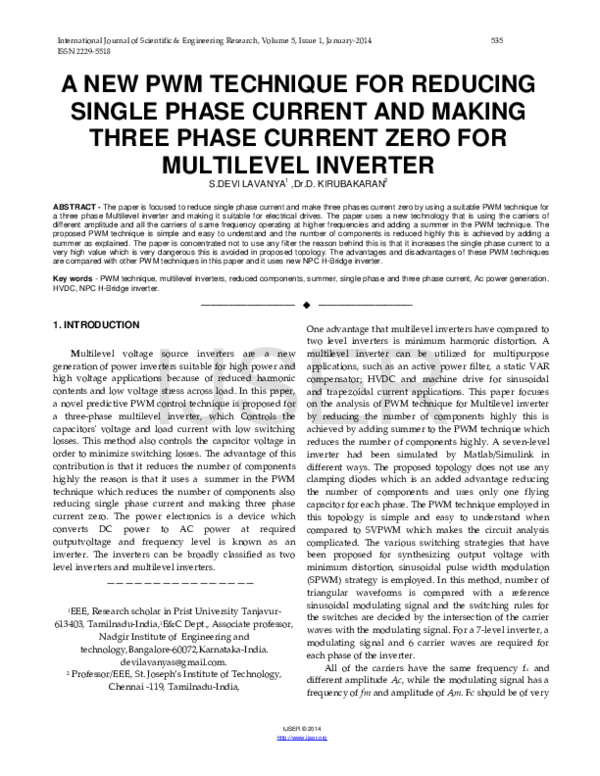 Pdf A New Pwm Technique For Reducing Single Phase Current And Making Three Phase Current Zero