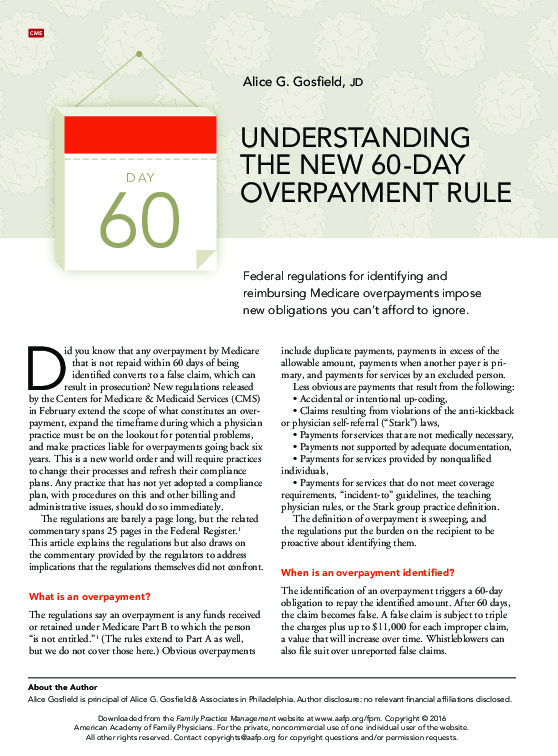 (PDF) Understanding the New 60-Day Overpayment Rule