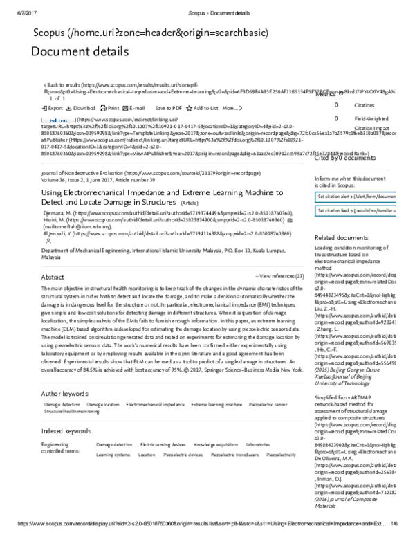 (PDF) Using Electromechanical Impedance and Extreme Learning Machine to Detect and Locate Damage ...