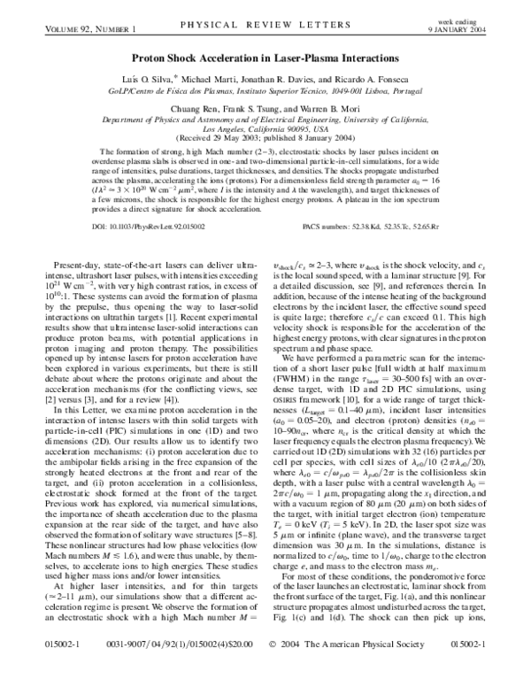 (PDF) Proton Shock Acceleration in Laser-Plasma Interactions