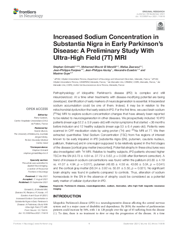 (PDF) Increased Sodium Concentration in Substantia Nigra in Early ...