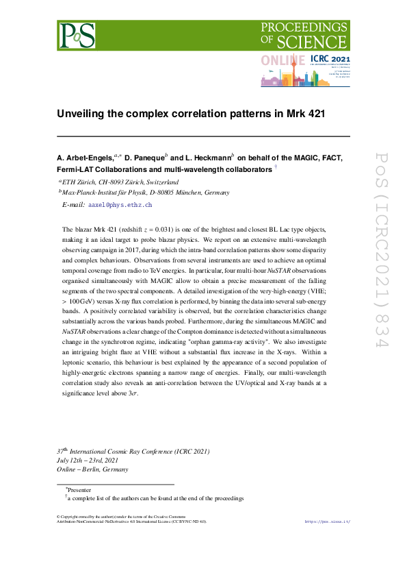 (PDF) Unveiling the complex correlation patterns in Mrk 421 | Daniela Hadasch - Academia.edu