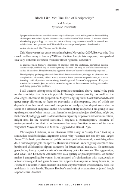 (PDF) Black Like Me: The End of Reciprocity?